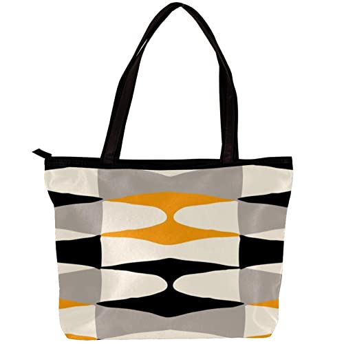 Women's Large Size Canvas Shoulder Bag Hobo Crossbody Handbag Casual Tote, Modern Abstract Art Gray Geometric