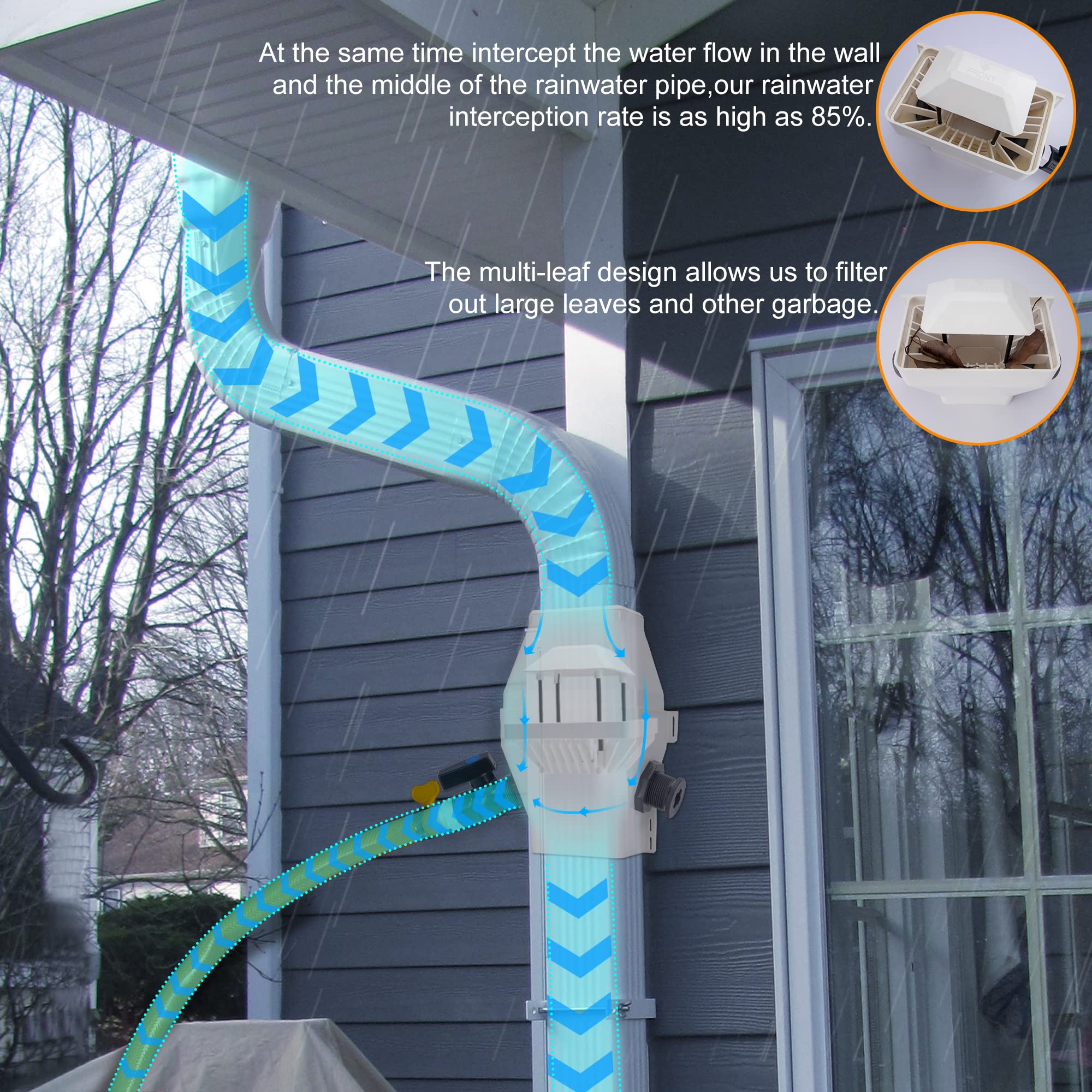 Tintsabo Rain Barrel Diverter Kit, Rainwater Collection System with Rain Barrel Spigot, Rain Barrel Diverter Fits for 2x3 or 3x4 Inch Downspout Diverter, Filtering Large Debris