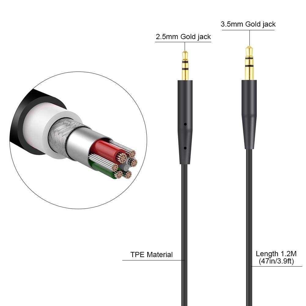 QC35 Cable 3.5 to 2.5 Extension Cord Replacement Audio Cable Line Compatible with Bose QuietComfort 45/35 II Wireless Headphones 700 / QC35 II / QC35 QC45(Series I) / SoundLink II On-Ear 2 OE2 OE2i