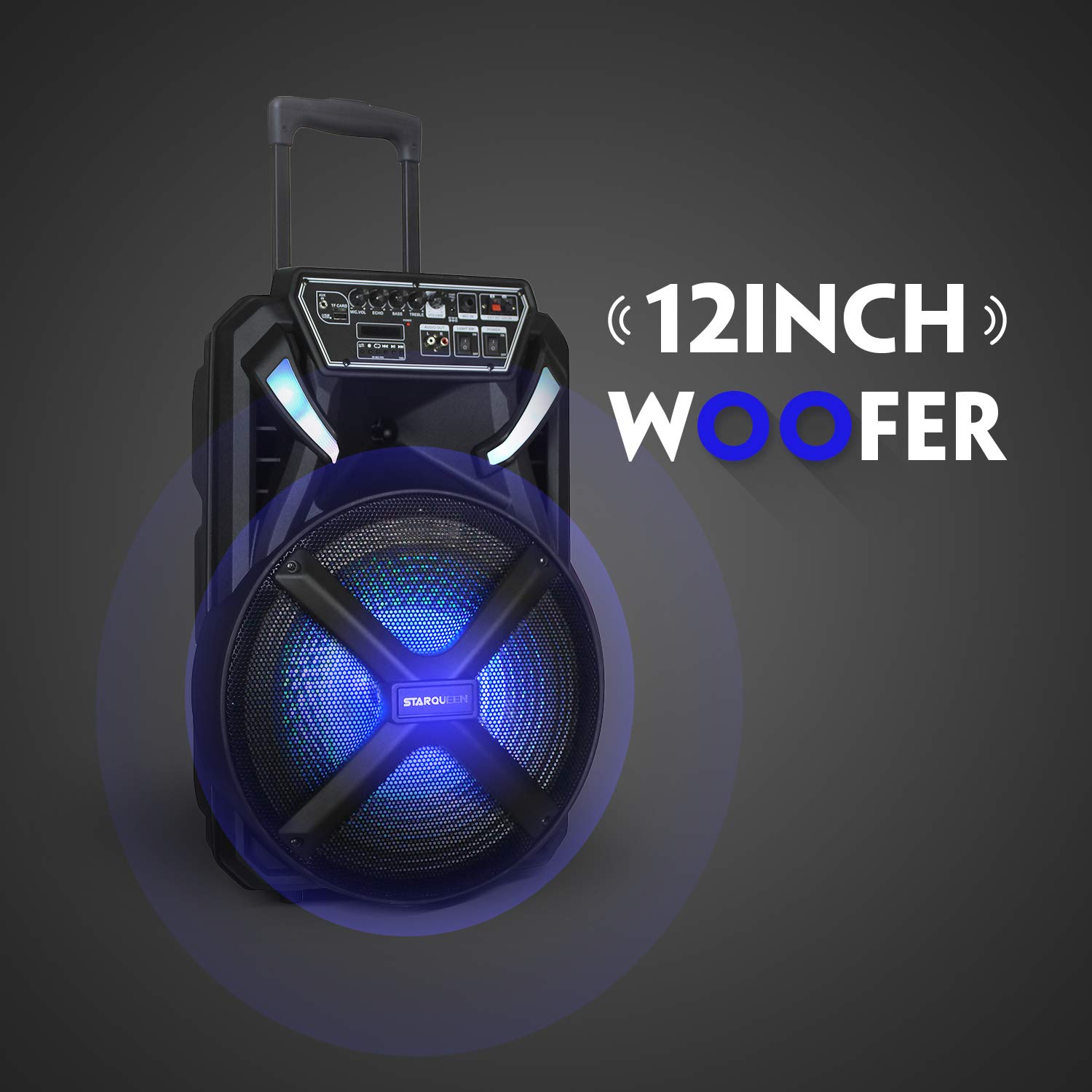 STARQUEEN Karaoke Machine for Adults and Kids 12 Inch Karaoke Speaker with Bluetooth Portable Pa Speaker with TWS/Mic Priority/LED Light Ideal for Home Party Speech Outdoor
