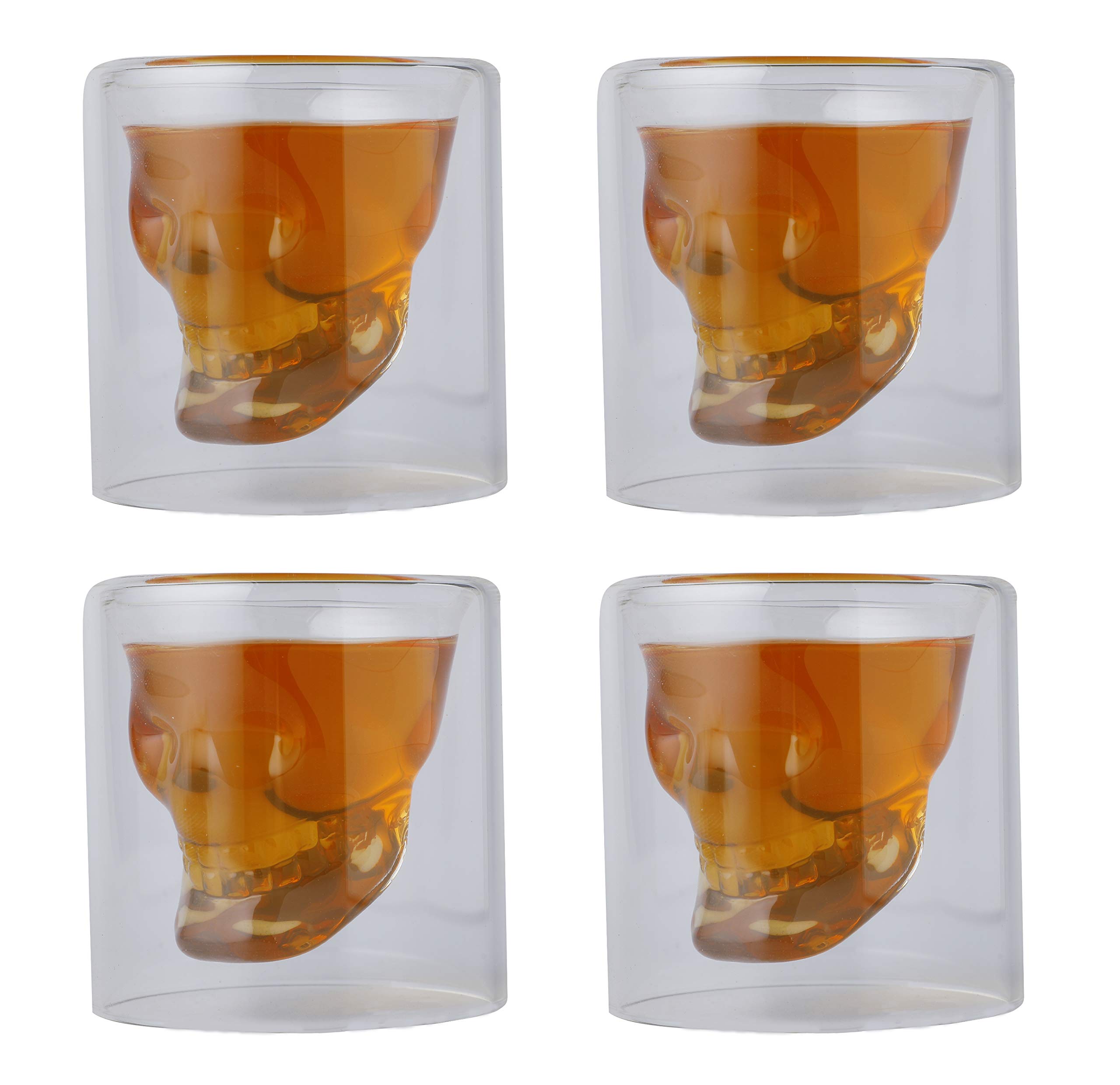 Viktorwan Skull Glasses, Shot Glasses,Funny Crystal Drinking Cup,Creative Whiskey Glasses,Double Wall Cool Beer Cup for Wine Cocktail Vodka,Home Halloween Party Bar Gift, set of 4 (25ml)