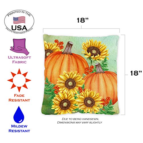 Toland Home Garden Pumpkins And Sunflowers 18 x 18 Inch Indoor, Pillow, Case (2-Pack)