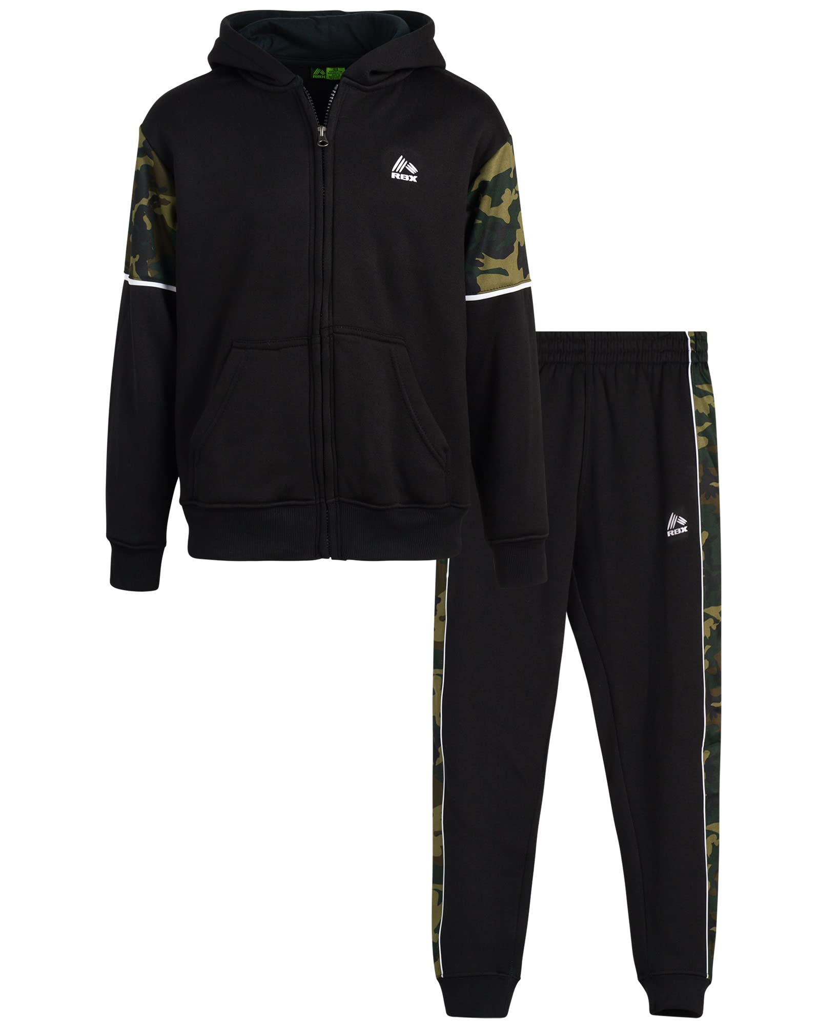 RBX Boys’ Sweatsuit Set – 2 Piece Fleece Hoodie Sweatshirt and Jogger Sweatpants (8-12), Size 12, Black Camo