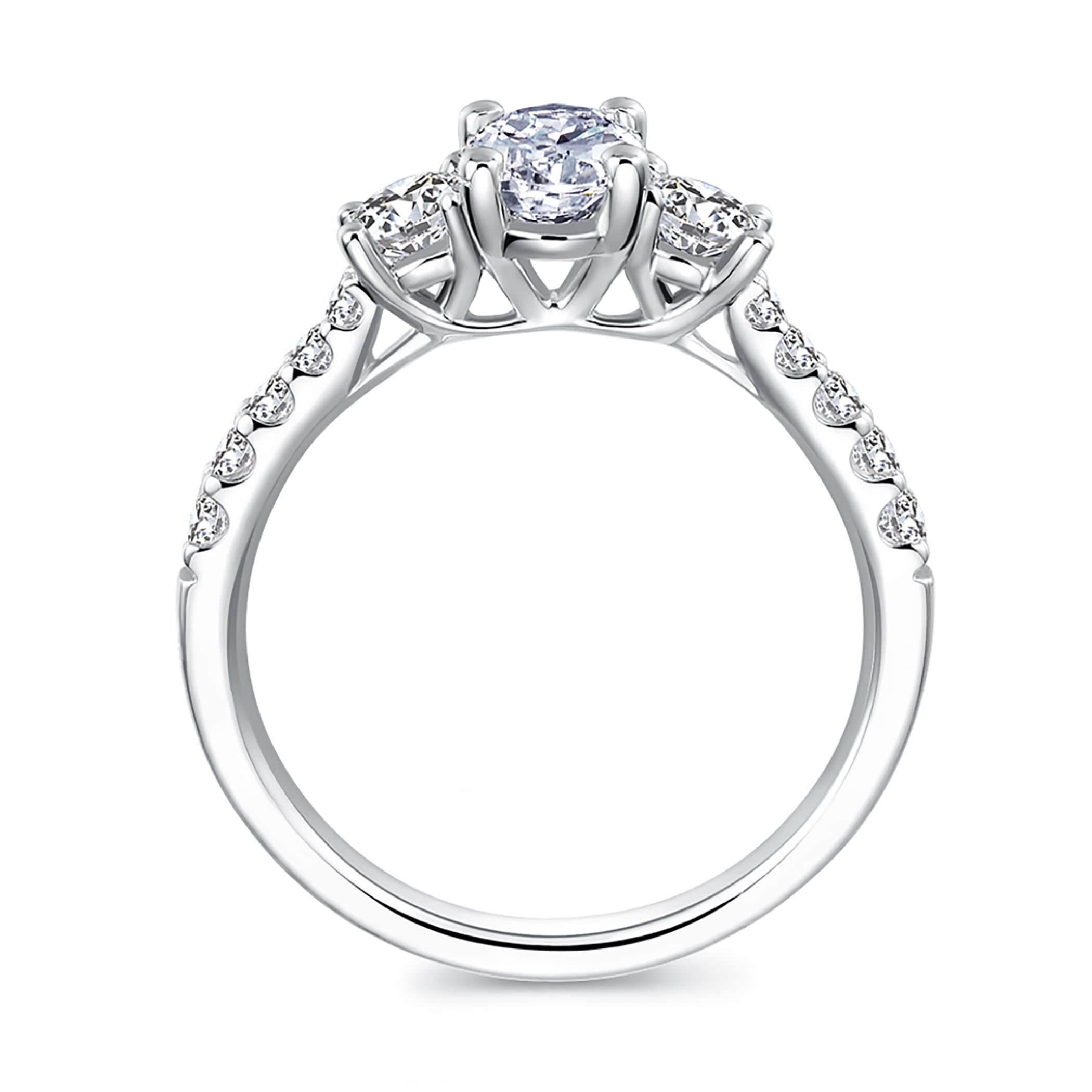 Petite Micropavé Trio 3 Stone 1.5ct Oval Cut D Color VVS Moissanite Engagement Ring Silver Moissanite Rings for Women (5)