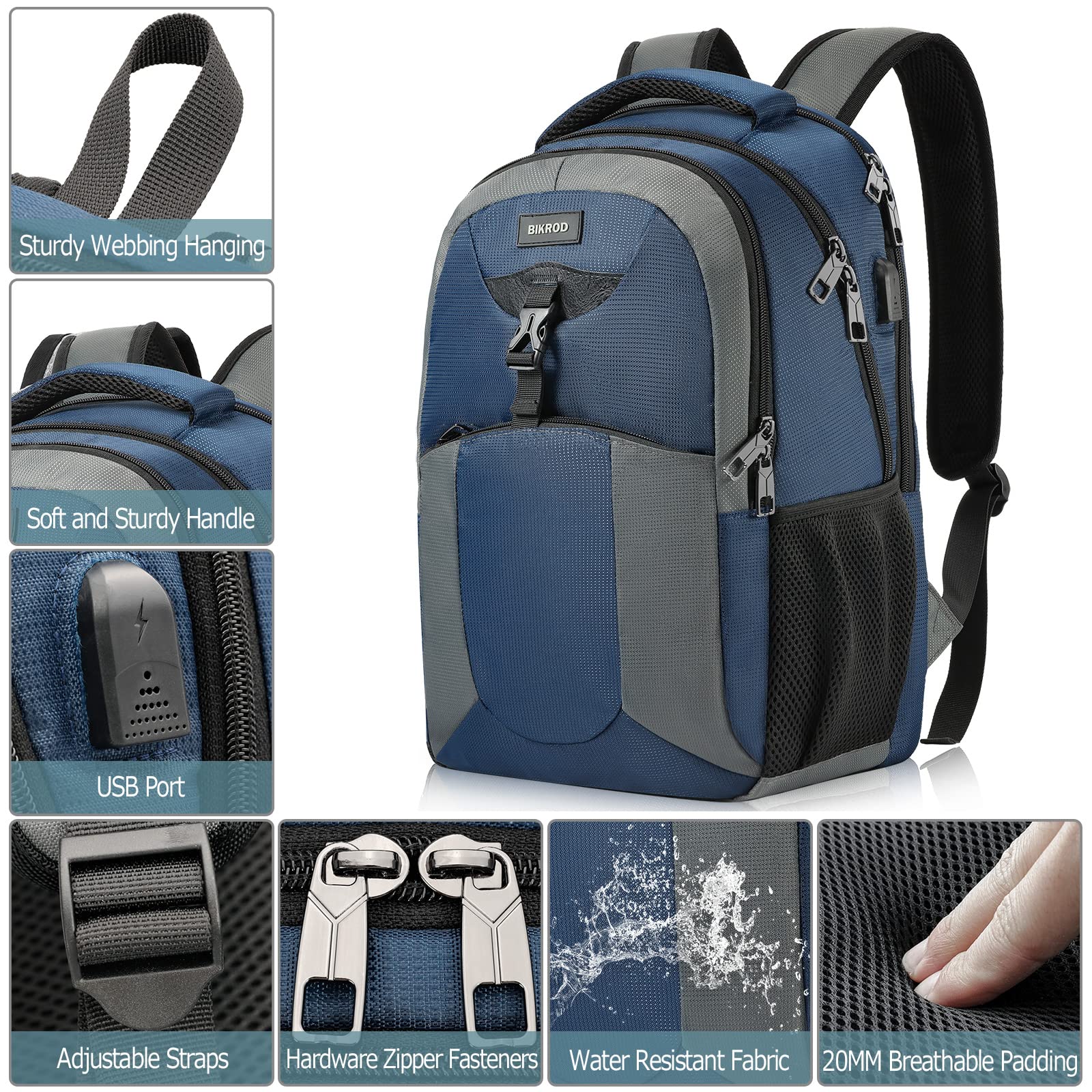 Travel Laptop Backpack for Men, College Backpacks,Water Resistant Back Pack with USB Charging Port, Business Anti Theft Durable Computer Bag Gifts Fits 15.6 IN Laptops, Black