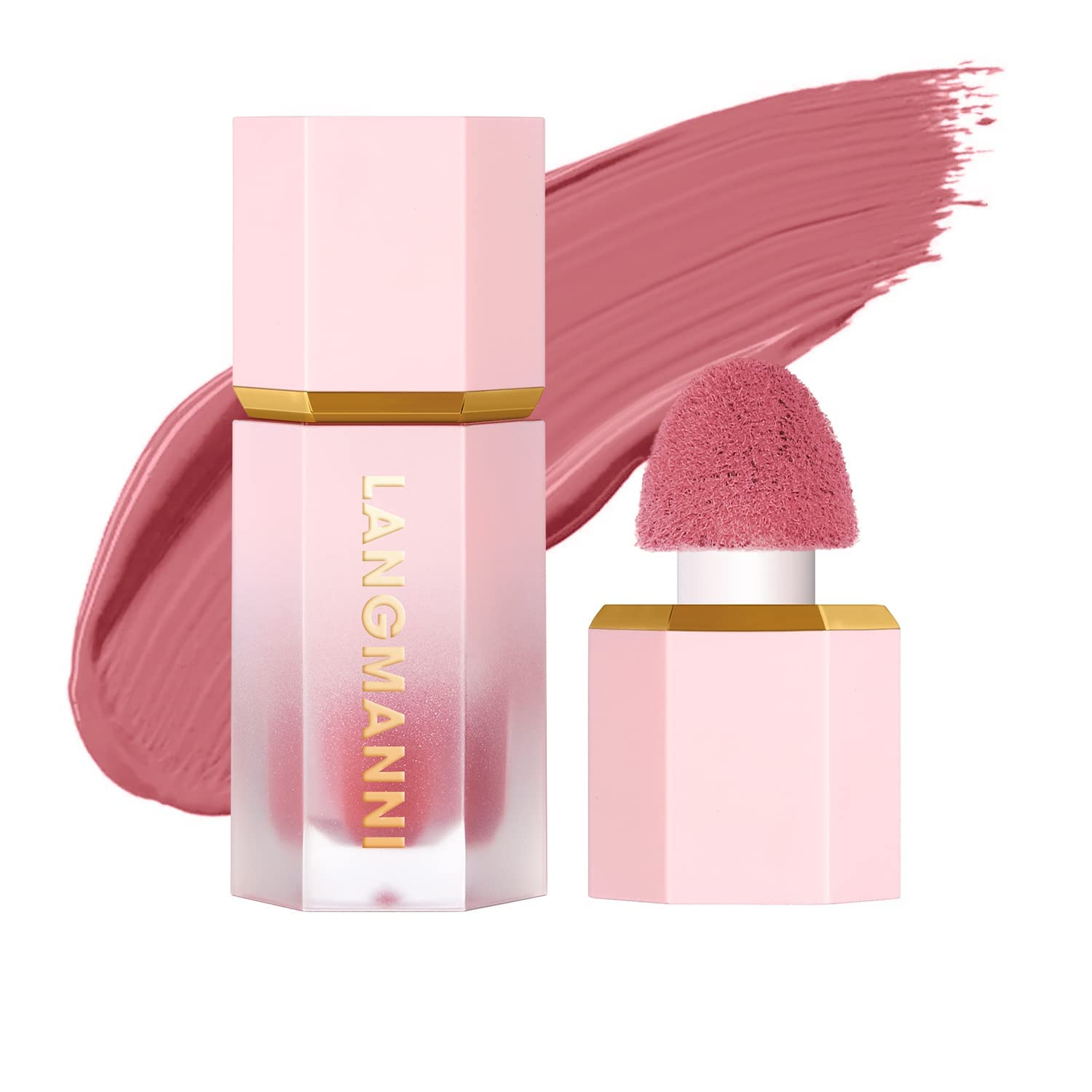 TOSOUATOP Liquid Blush, Soft Cream Blush Makeup with Cushion Applicator for cheeks, Natural Glossy, Improve Complexion, Long-Wearing, Blush Makeup for Face, Eyes and Lips, 01#Lucky Pink