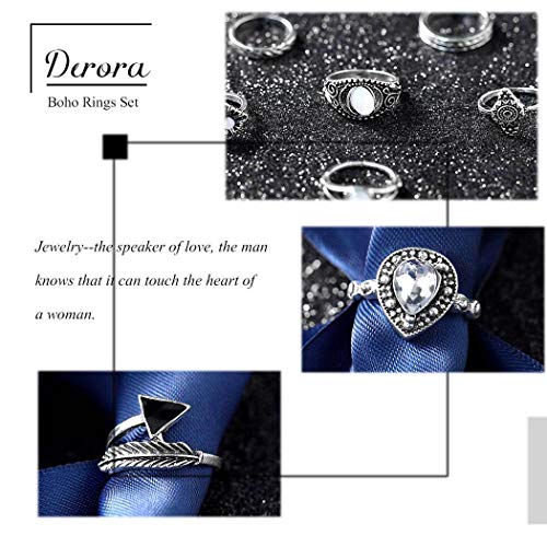 Salliy Boho Rings Set Silver Rings Joint Knuckle Finger Rings Stackable Rings Jewelry for Women and Girls (C)