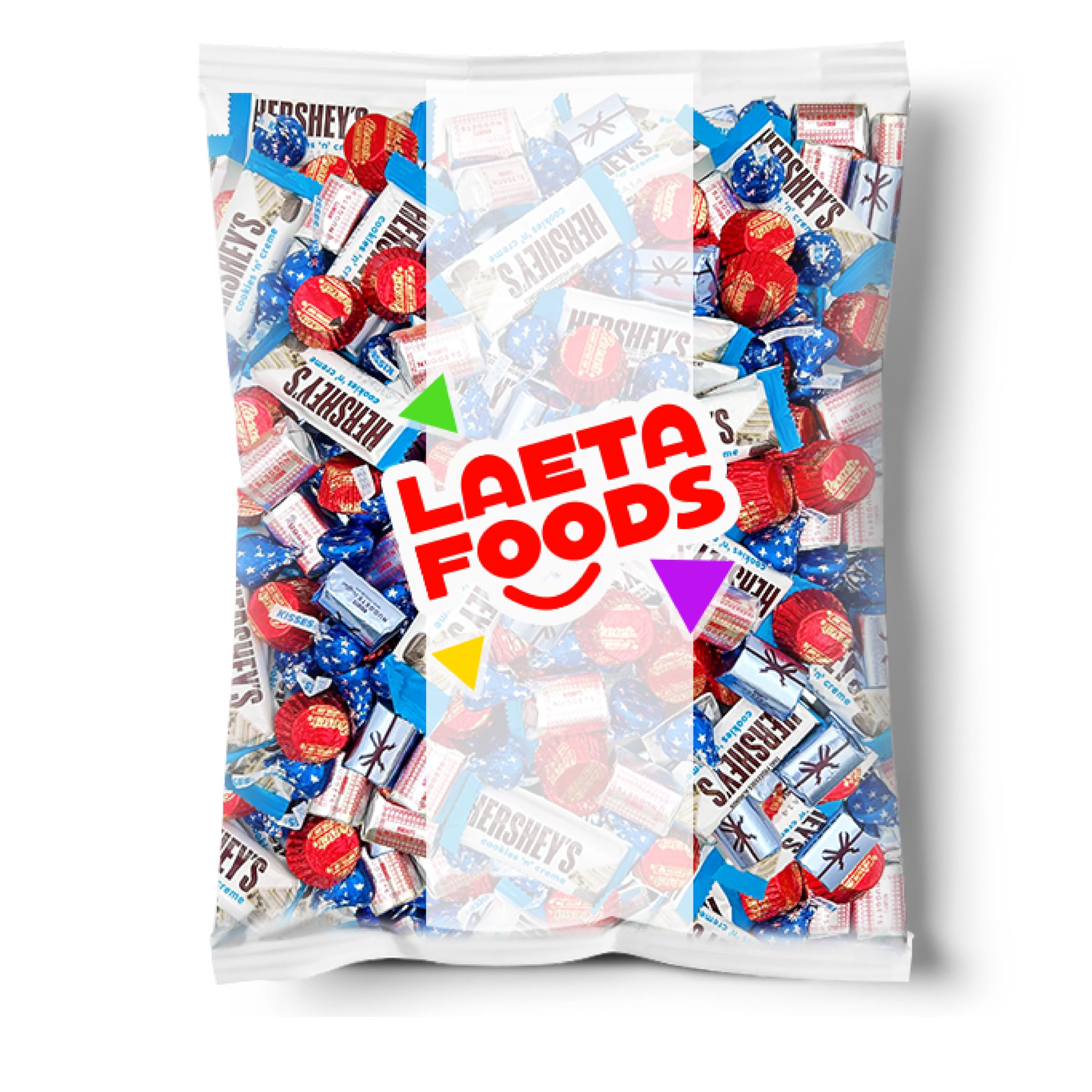 Patriotic Candy, Independence Day Chocolate Mix - HERSHEY’S KISSES and NUGGETS, HERSHEY’S COOKIES ‘N’ CREME Bar, REESEScups (3 Pound Bag - Approx. 160 Count)