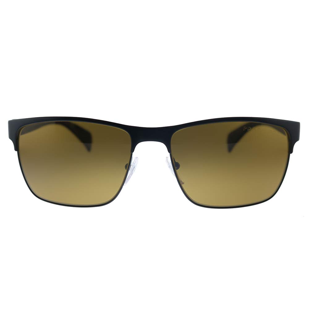 Prada Conceptual PR 51OS 1BO5Y1 Matte Black Metal Rectangle Sunglasses Brown Polarized Lens