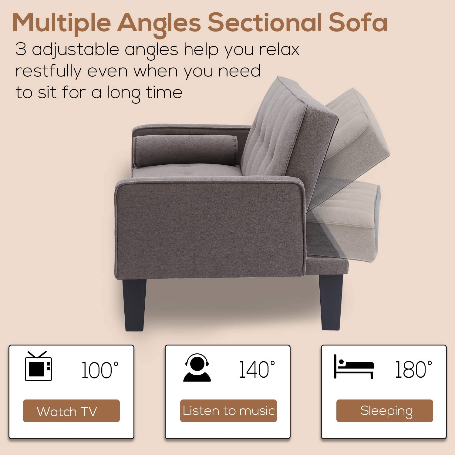 Recaceik Modern Futon Sofa Bed, Convertible Folding Sofa Couch LoveSeat Couch Living Room Folding Sleeper with 2 Pillows Furniture for Small Apartment, Space, Home