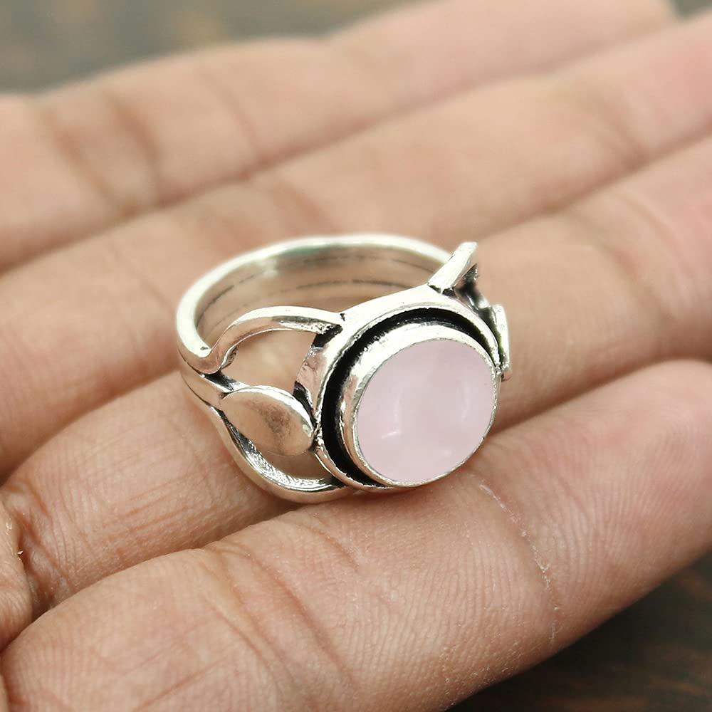 Rose Quartz Ring Size 6 Sterling Silver Plated For Women, Pink Stone January Birthstone Ring Jewelry Gift For Her
