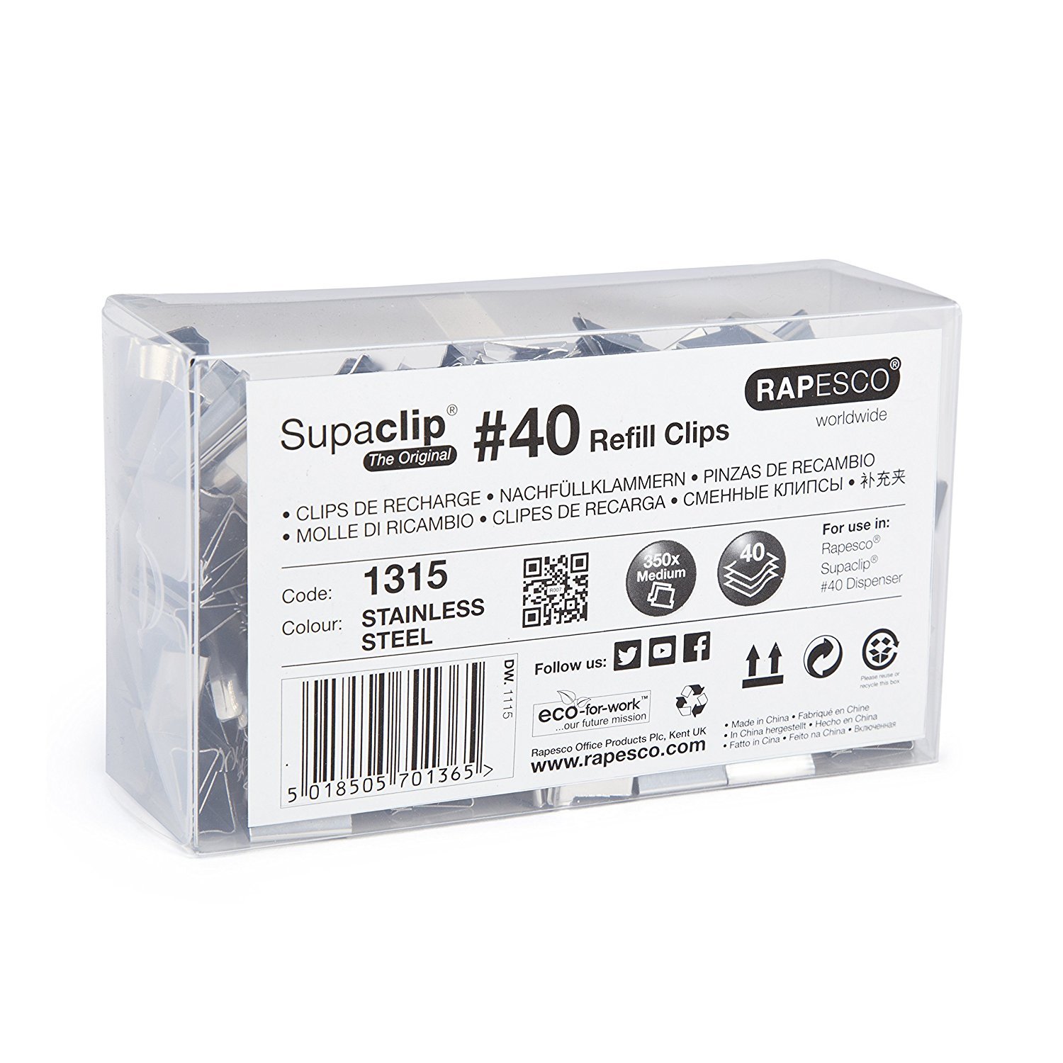 Rapesco Supaclip Stainless Steel Clip (Pack of 350) (1315),Silver