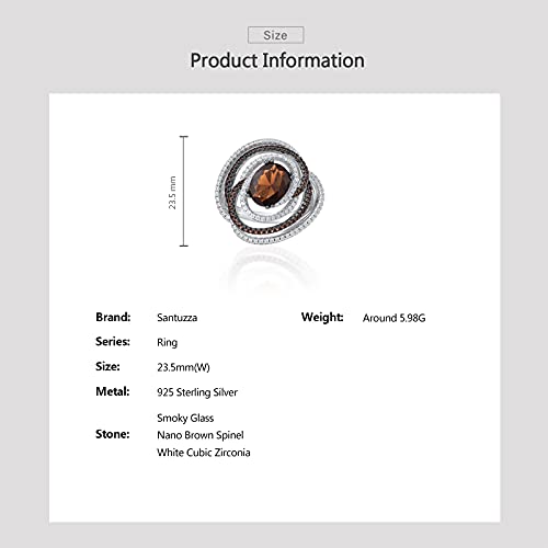 Santuzza Round Swirl Gemstone Ring Brown Glass Spinel Ring for Women (7)