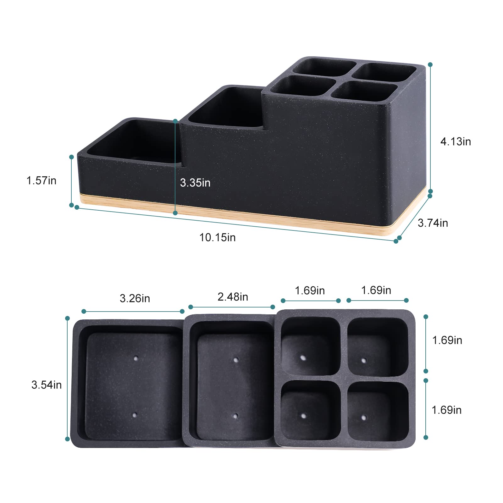 Toothbrush Holder for Bathroom, Aimou Bathroom Organizer Countertop Bathroom Accessories with 5 Compartment Storage for Bathroom/Vanity, Cotton Ball, Cotton Swab, Floss, Black