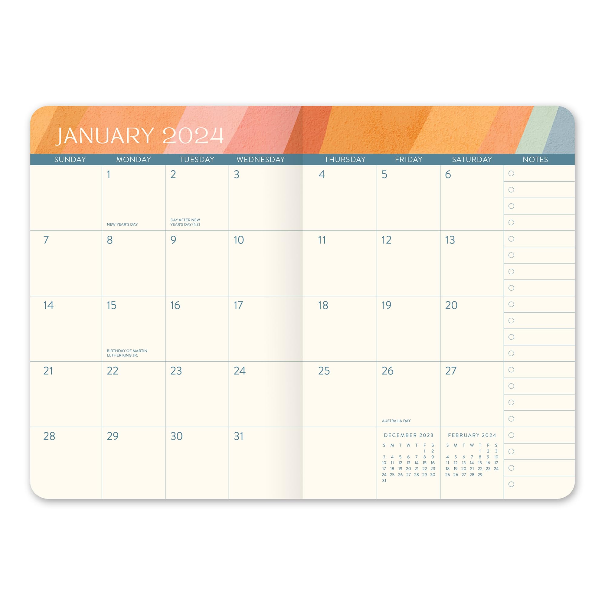 Orange Circle Studio Planner 2024, Weekly & Monthly Calendar, To Do List Notepad, Appointment Book, Budget & Goal Tracker, Small Pocket 17-Month Agenda for School/Work, Rainbow Waves