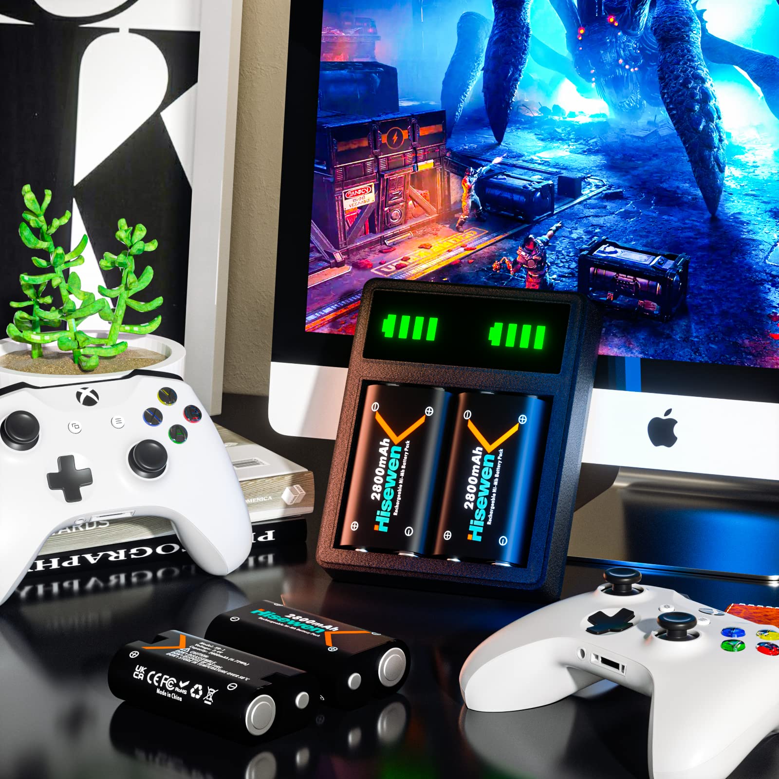Rechargeable Battery Pack 2800mAh, High-Speed LED Charger with Rechargeable Battery for Xbox Series X|S/Xbox One/Xbox One S/Xbox One X/Xbox One Elite Wireless Controller