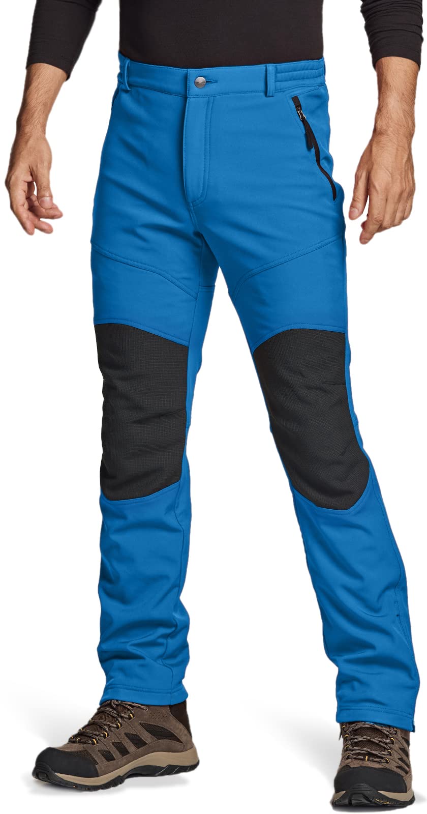 TSLA Men's Snow Ski Snowboard Waterproof Softshell Cargo Pants, Hiking Fleece Lined Bottoms, Outdoor Work Pants, 2-Layer Reinforced Knee Black, 32W x 30L
