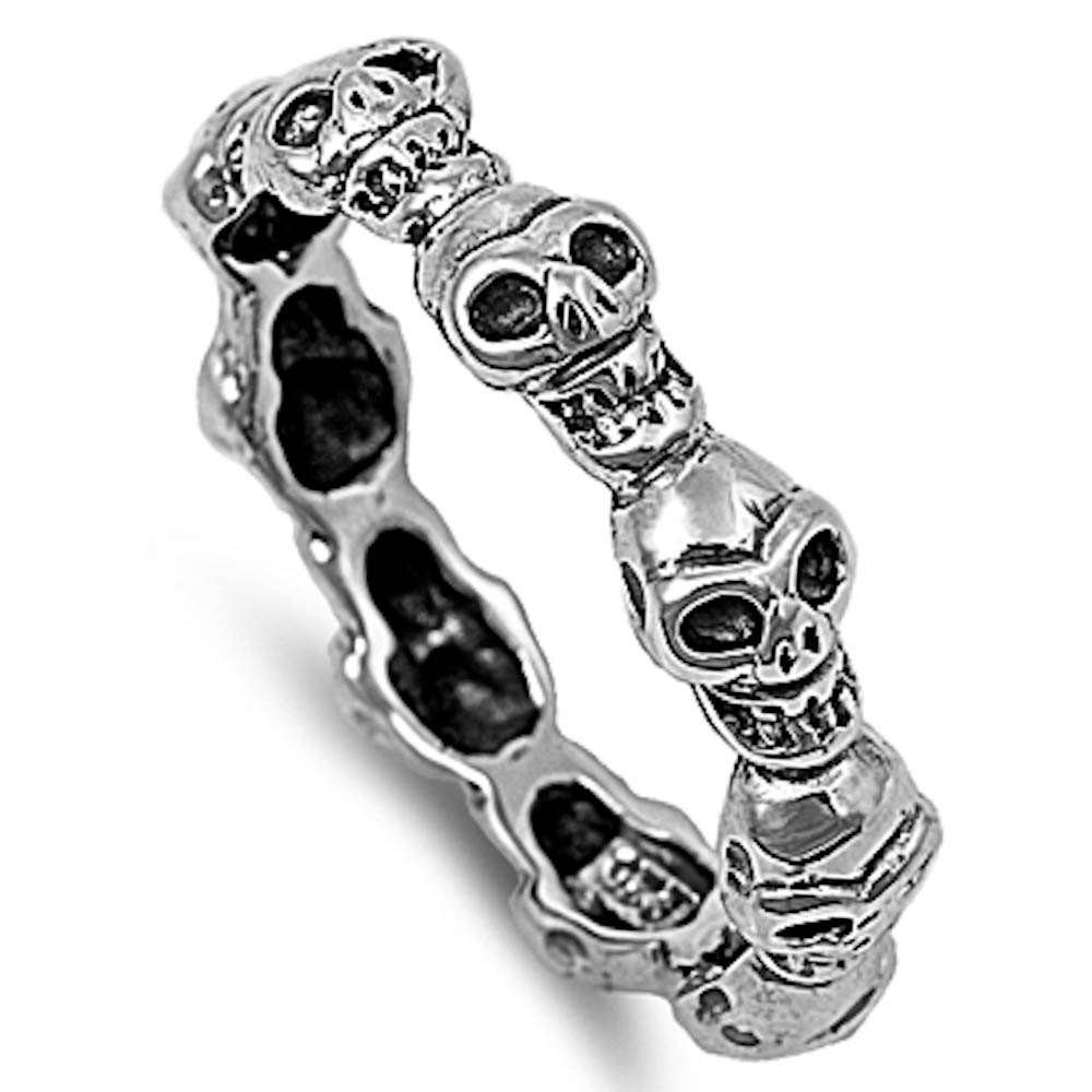 Oxford Diamond Co Solid Skull Band Style .925 Sterling Silver Ring Size 4