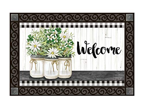 Studio M MatMates Farmhouse Daisies Decorative Floor Mat Indoor or Outdoor Doormat with Eco-Friendly Recycled Rubber Backing, 18 x 30 Inches