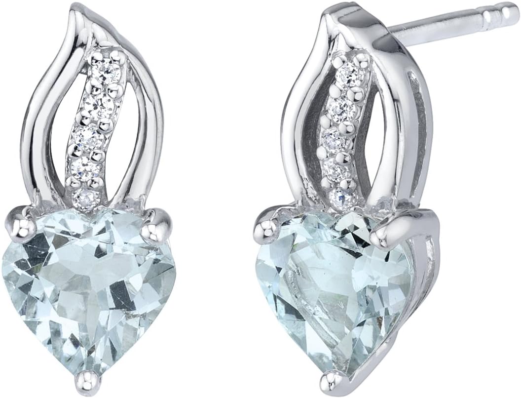 Peora 925 Sterling Silver Heart Stud Earrings for Women in Various Gemstones, Hypoallergenic Heart Shape 6mm, Friction Backs
