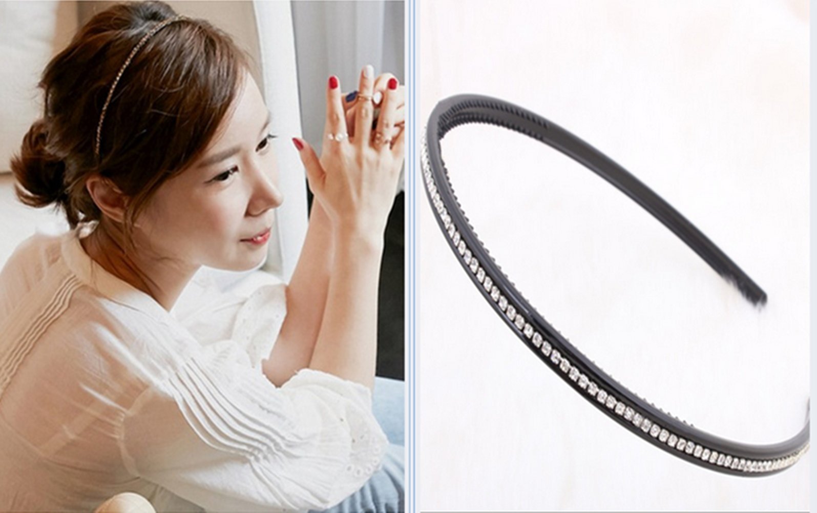 Ruihfas 6Pcs Bling Bling 1 Rows Crystal Rhinestone Headband for Women Girls Thin Hair Hoop Fashion