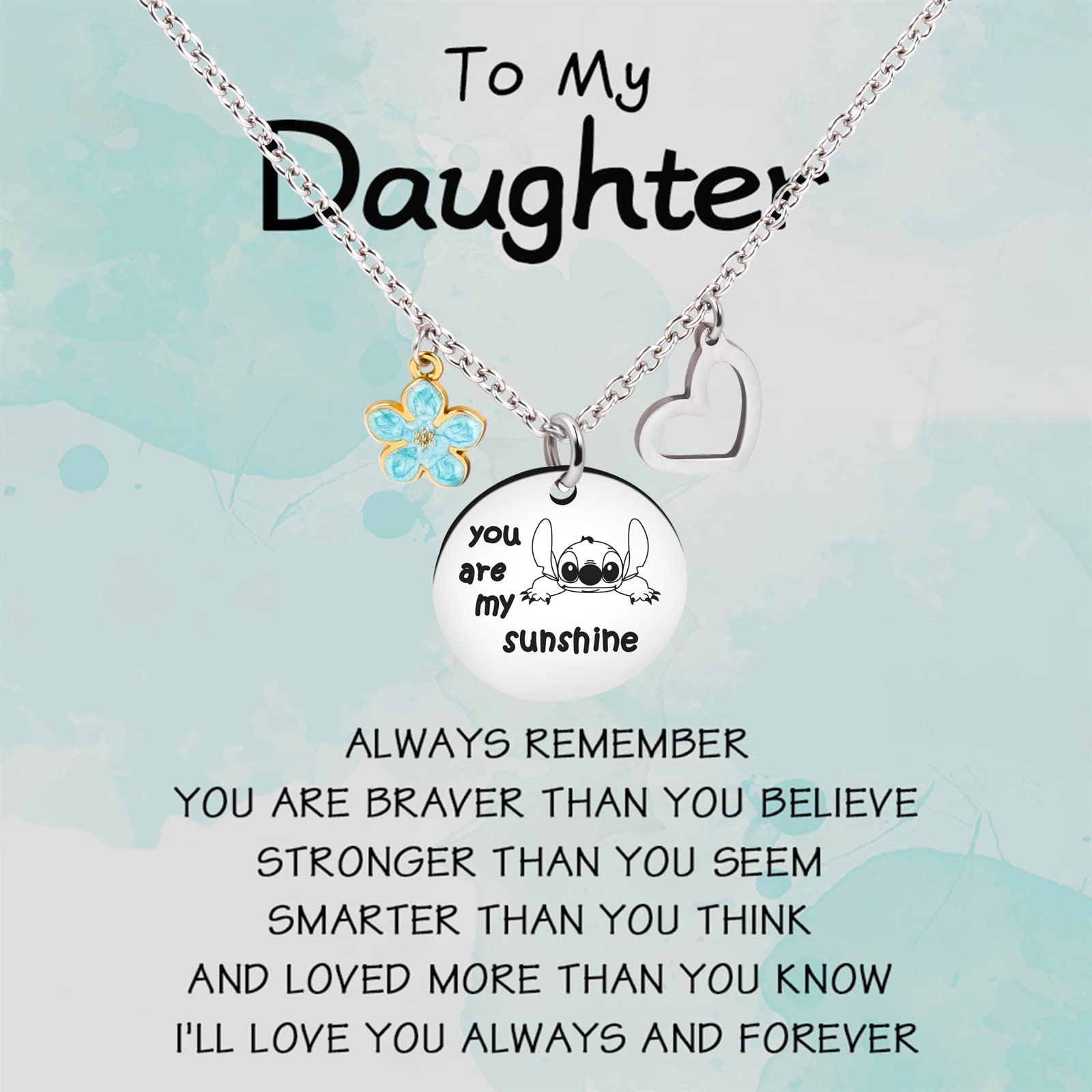 ZZLTAWS Stitch Necklace for Girls Women, Ohana Inspired Necklace Stitch Birthday Necklace Gifts, The Best Gift for DaughtersγGranddaughtersγNieces, and Stitch Lovers (To My Daughter)
