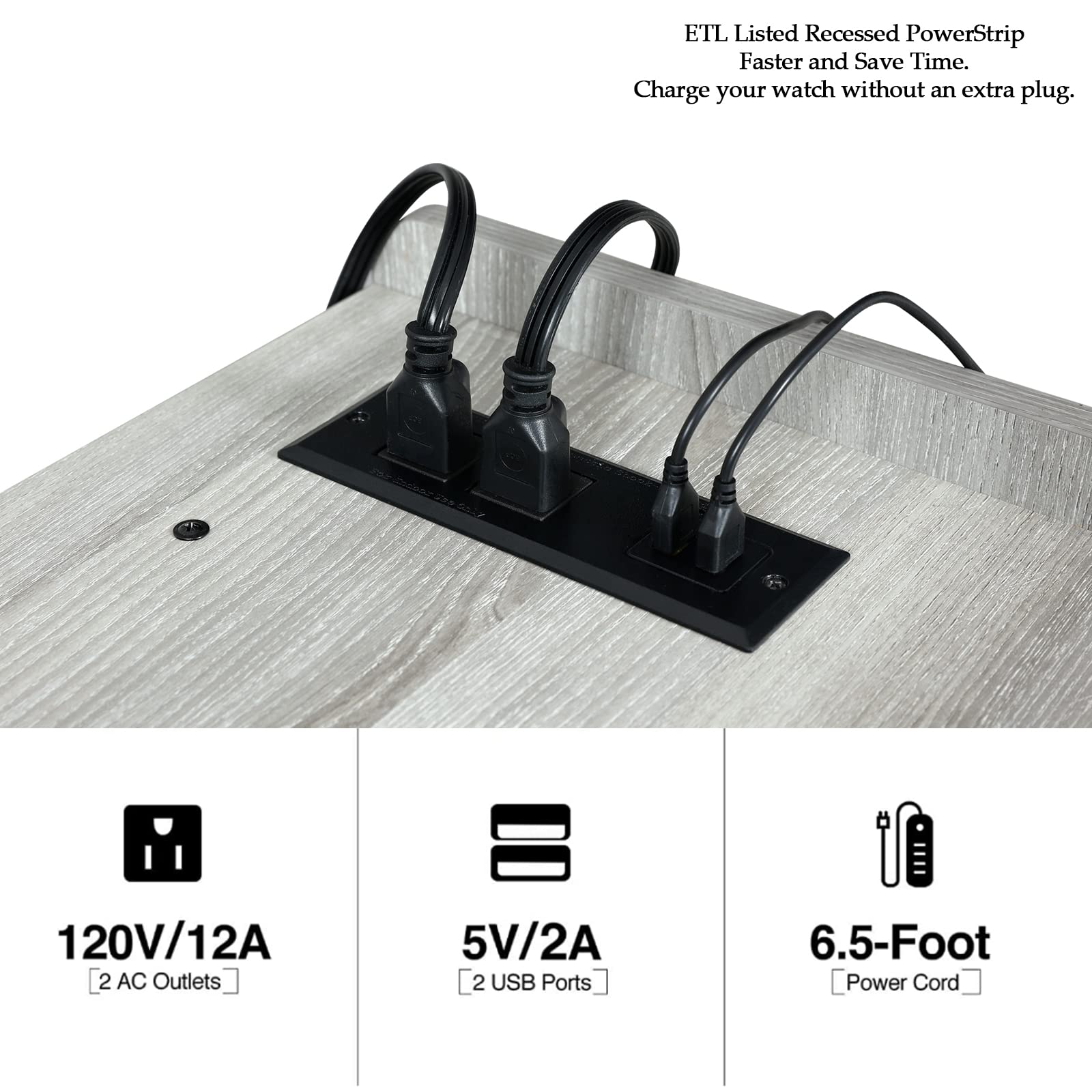 Tantmis LED Record Player Stand, Turntable Stand with Vinyl Record Storage, Mid Century Modern Record Player Table, Rustic Grey Record Player Cabinet with Power Outlet for Living Room, Bedroom