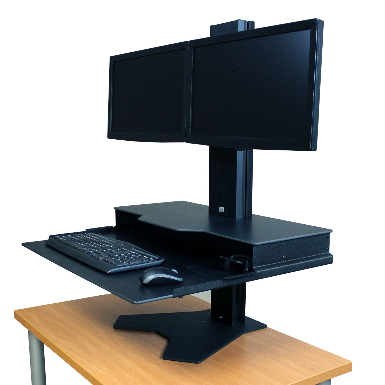 RightAngle Standing Desk Converter- Height Adjustable Sit Stand Desk Riser X, Dual Monitor Support Hover Helium, 24" x 28", Black