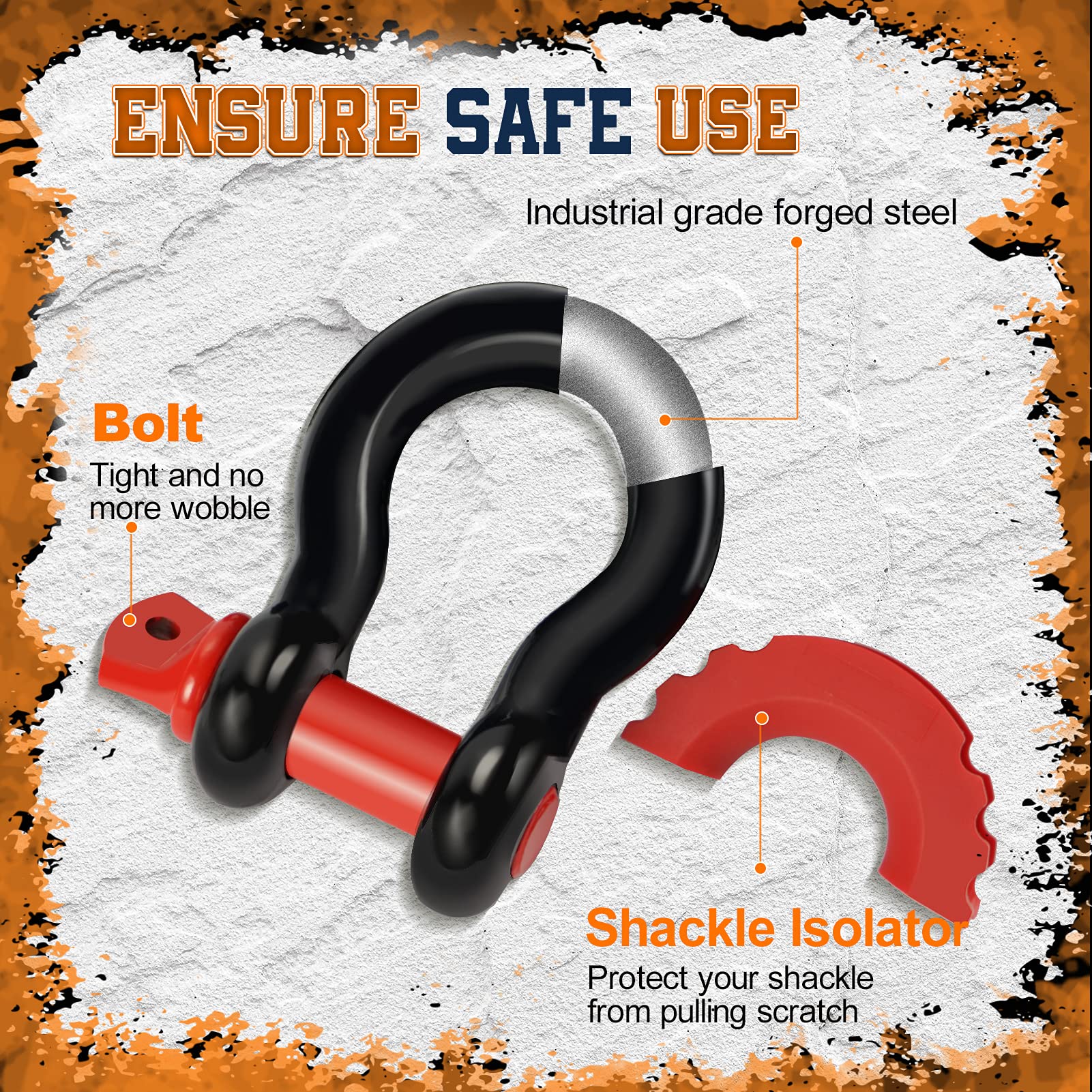 ORCISH 6 Recovery Shackle Block Assembly 2 INCH Double Hole Powder Coat RED - Hitch Receiver Block - Proudly Made in The USA with US Certified Materials - Includes Hitch pin and D-Ring