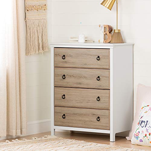 South Shore Cotton Candy 4-Drawer Chest-Pure White and Rustic Oak