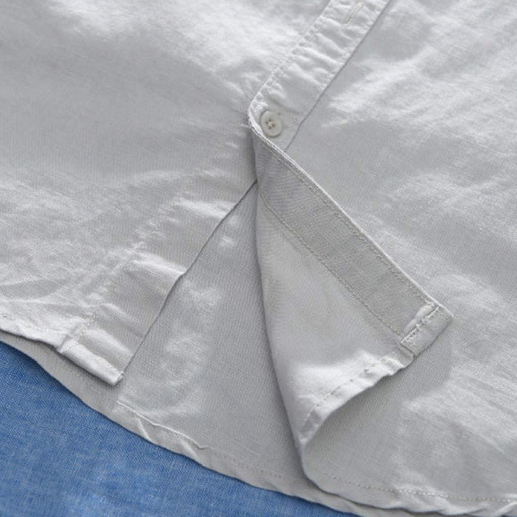 Shirt for Mens Baggy Cotton Linen Retro Solid Short Sleeve Button T Shirts Tops Blouse