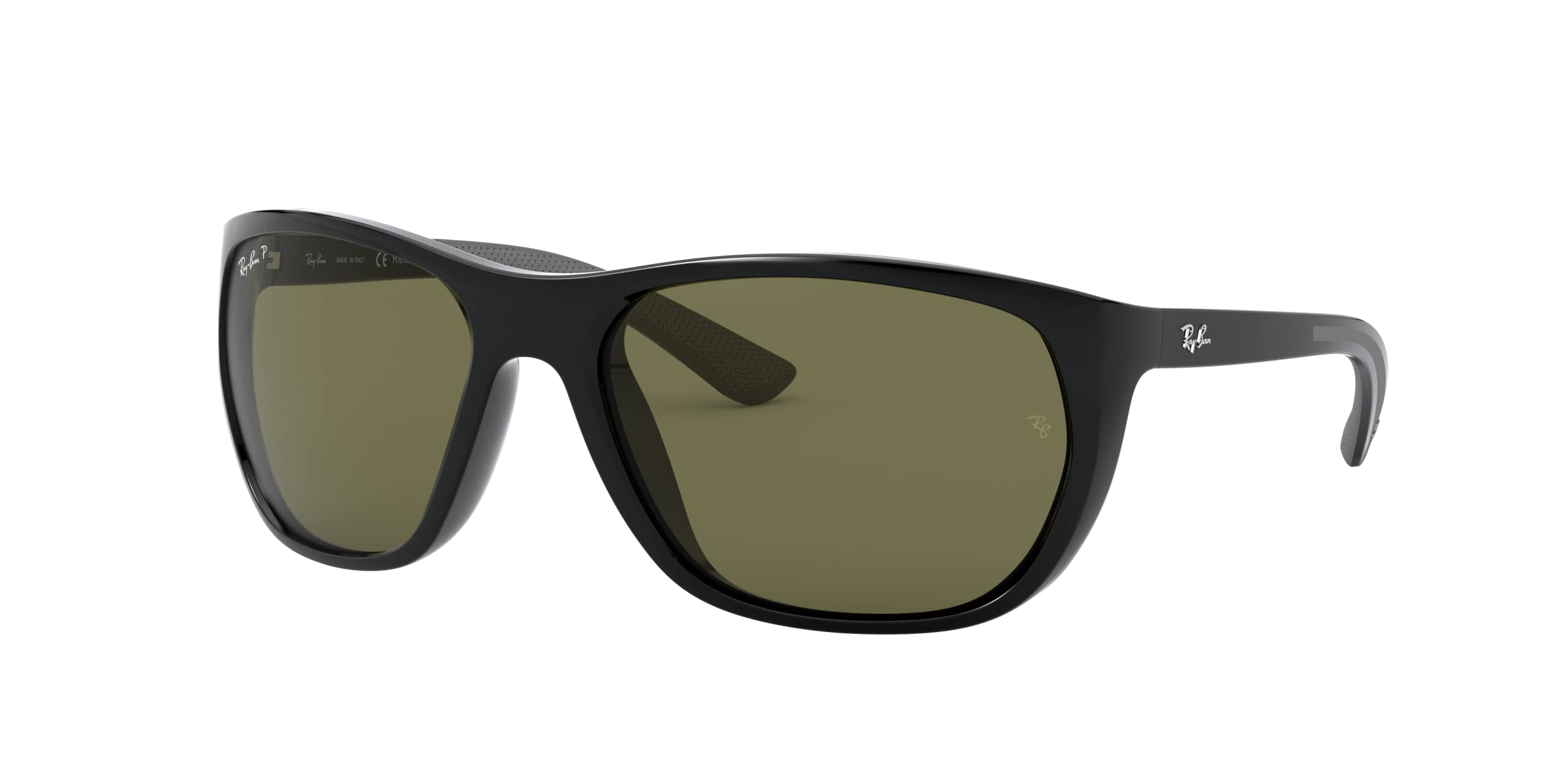 Ray-Ban Men's Rb4307 Square Sunglasses, Black/Polarized Green, 61 mm