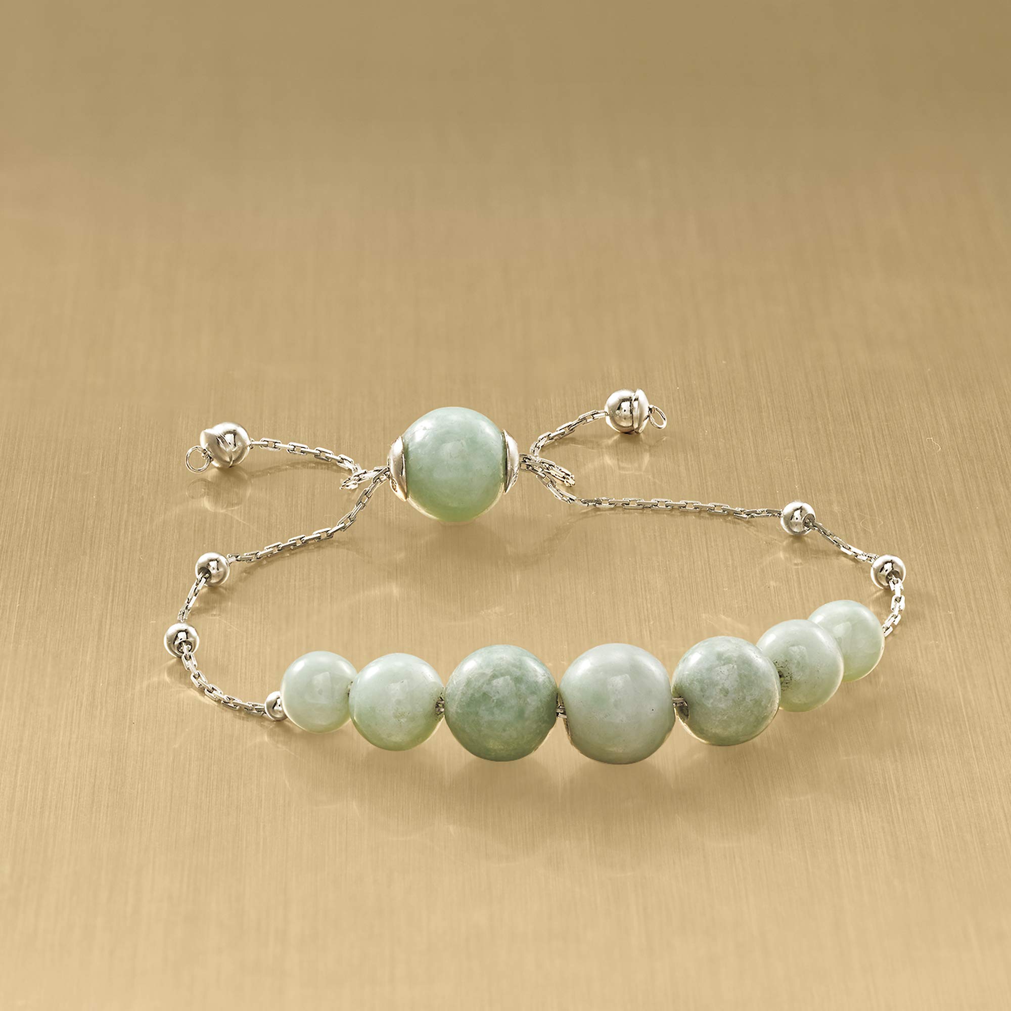 Ross-Simons Jade Bead Graduated Bolo Bracelet in Sterling Silver