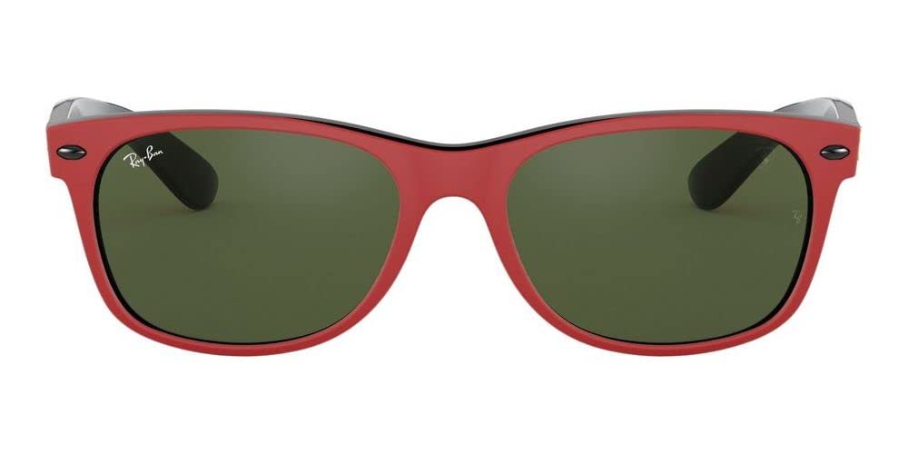 Ray-Ban RB2132M Scuderia Ferrari Collection Square Sunglasses, Matte Red On Black/G-15 Green, 55 mm