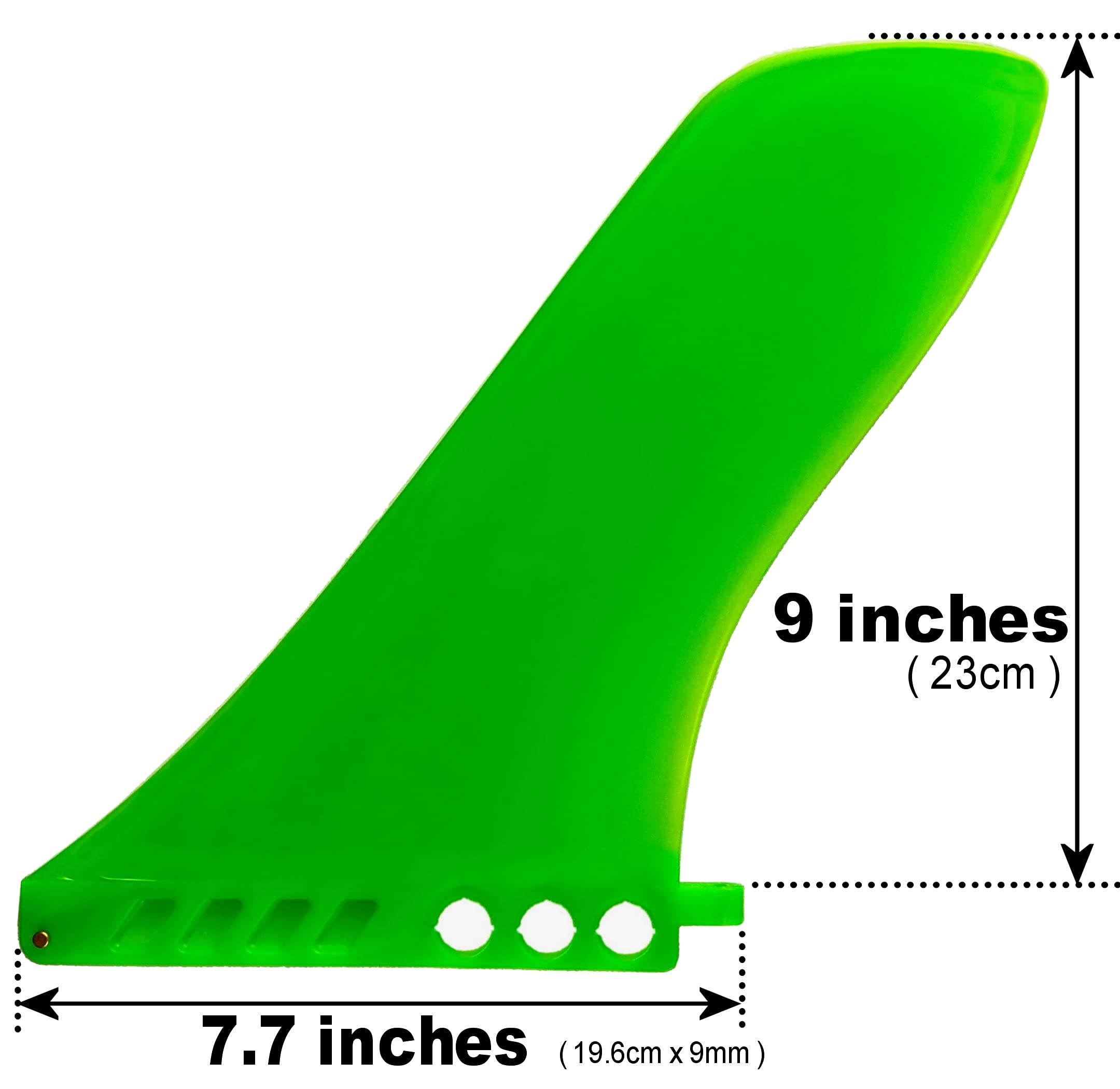 saruSURF 9" US Box Center Fin Safety Flex Soft Replacement for Longboard Race SUP Cruise Stand up Paddleboard River Surf Fishing airSUP AIR7 Skeg (Green)