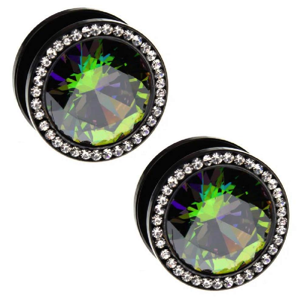 Pierced Owl Black Plated Vitrail Medium Gem Screw Fit Plugs, Sold as a Pair (16mm (5/8"))