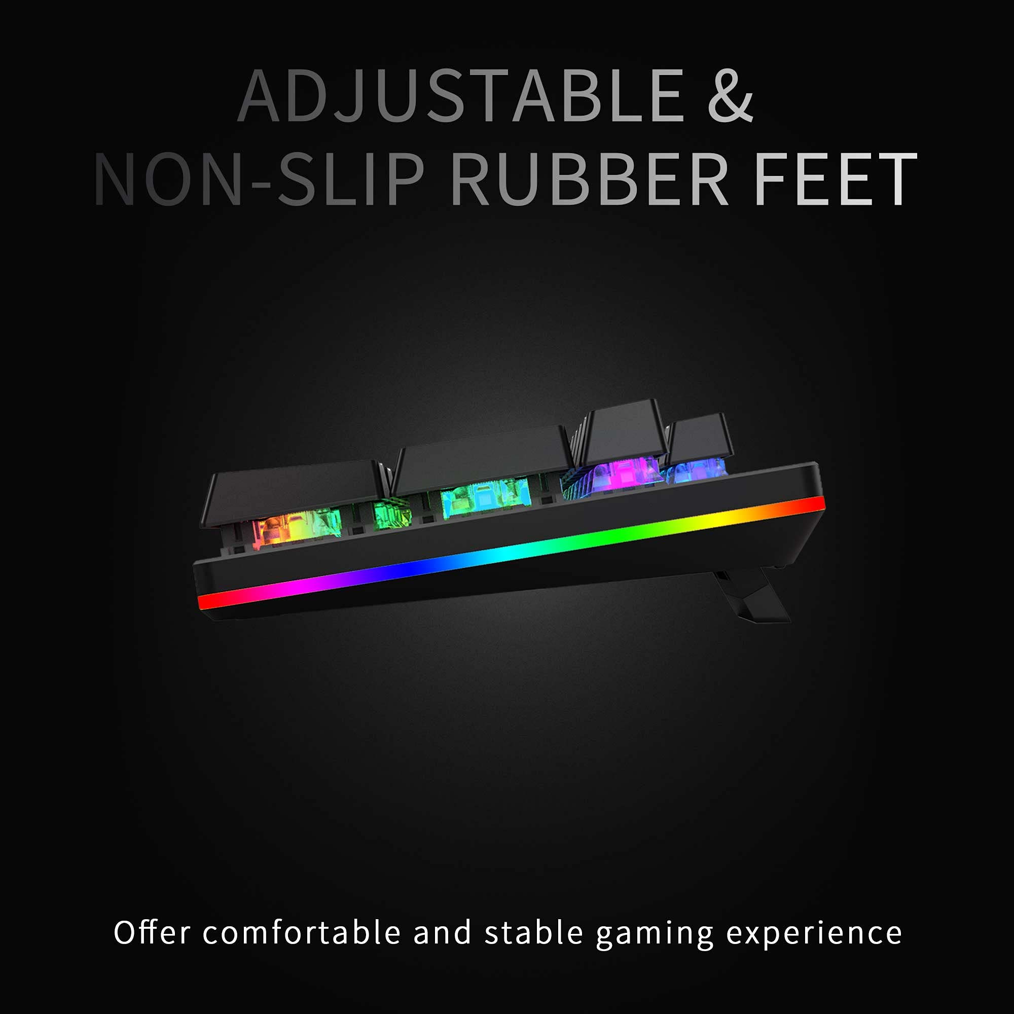 POWZAN Mechanical Optical Gaming Keyboard Wired - RGB LED Rainbow Backlit Light Up Key with Tactile and Clicky Blue Switch for Computer, Windows PC Gamers - 104 Keys Full Size, Aluminum Black