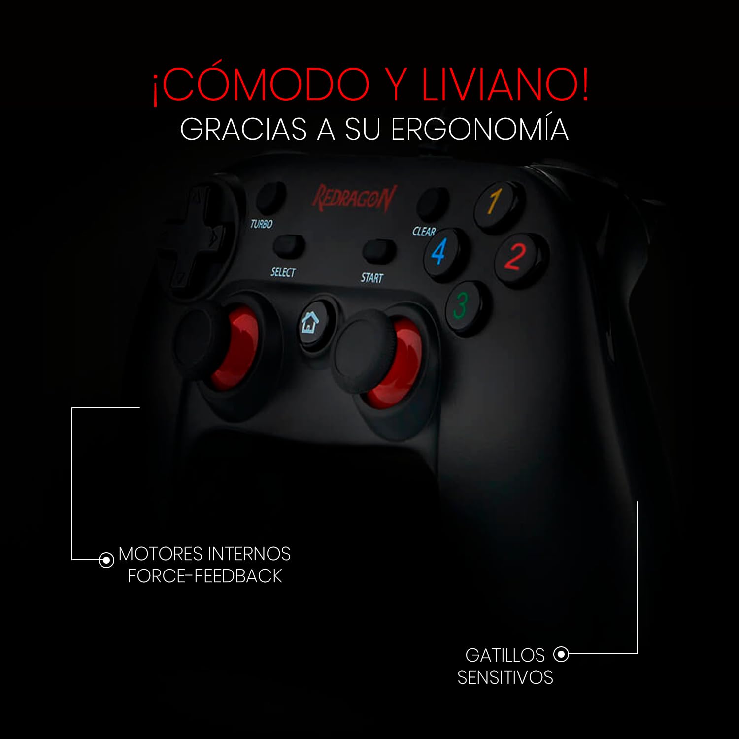 Redragon G807 Gamepad, PC Game Controller, Joystick with Dual Vibration, Saturn, for Windows PC, PS3, Playstation, Android, Xbox 360 (Black, Wired)