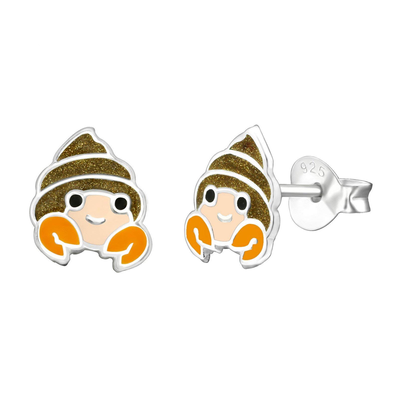 Sterling Silver Hermit Crab Epoxy Stud Earrings with Push Back