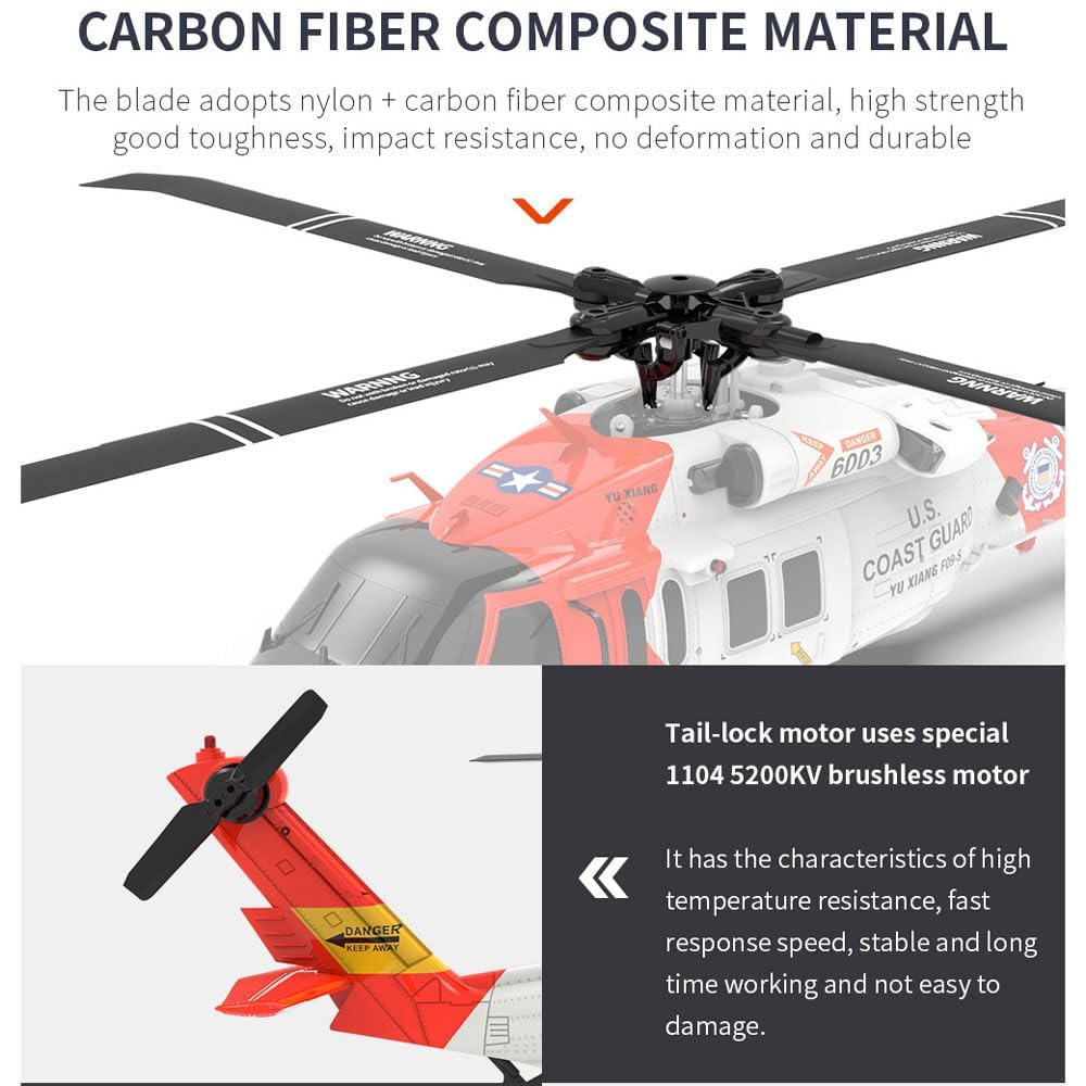 QIYHBVR RC Helicopter Model 6CH 3D American Coast Guard UH-60 Scale RC Helicopter RTF W/GPS Intelligent Control System&Camera, 2.4G Remote Control,1/47 Scale RTF Edition