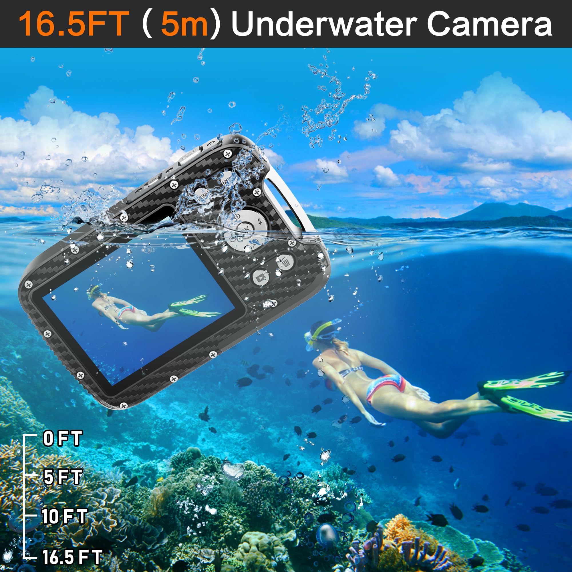 Waterproof Digital Camera, FHD 2.7K Compact Digital Camera for Kids Support 4K 48MP Digital Camera with 32GB Card Point and Shoot Camera Portable Camera for Teens Students Boys Girls Seniors