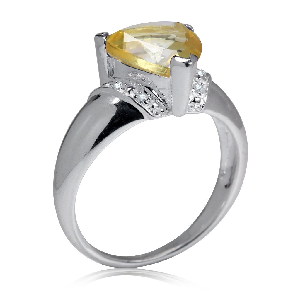 Silvershake 2.5ct. Natural Trillion Shape Citrine and White Topaz 925 Sterling Silver Cocktail Ring Size 8