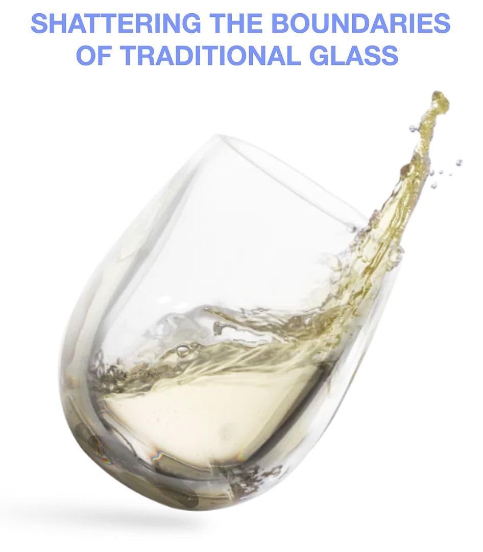 Symglass Unbreakable Clear Stemless Wine Glass Looks,Feels,Weighs Same as Glass(.58lbs),DW Safe!2PK