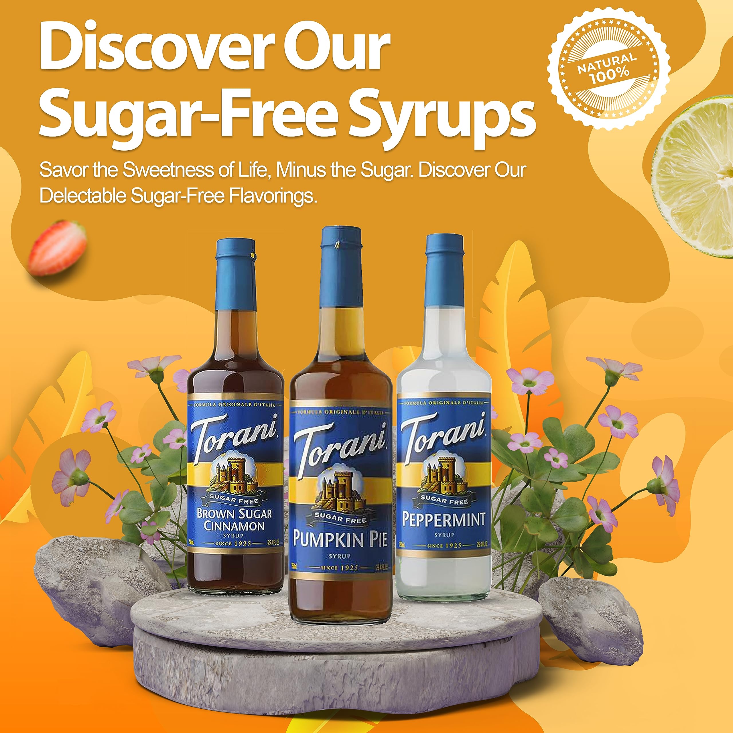 Torani Winter Syrup Flavors Sugar Free Brown Sugar Cinnamon Peppermint Pumpkin Pie Coffee Flavoring