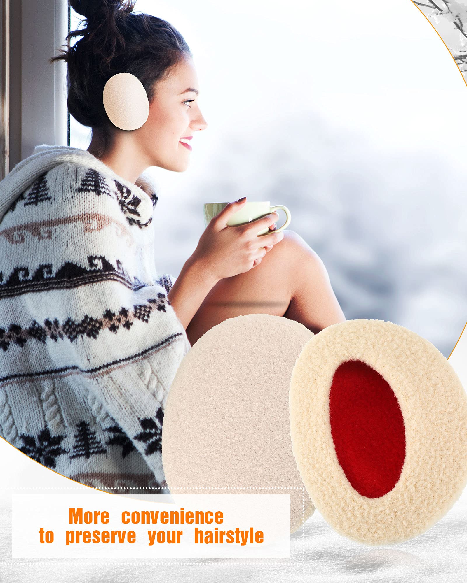 SATINIOR 2 Pairs Bandless Earmuffs Ear Warmers Winter Ear Covers Earcaps for Outdoors (Black, Beige,Large)