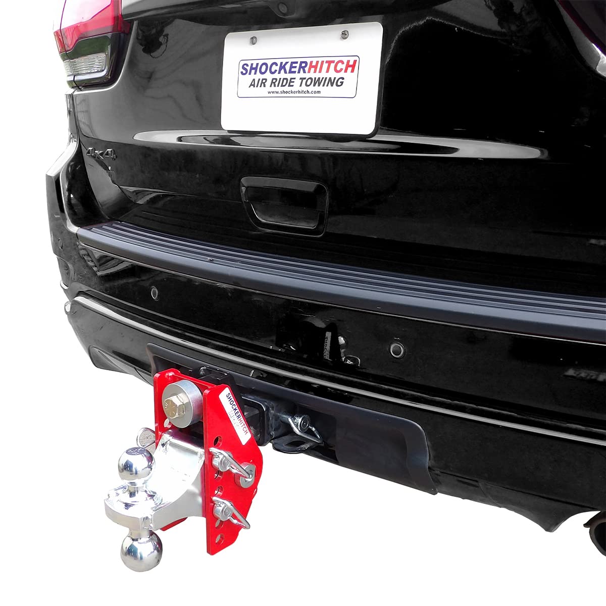 Shocker Impact Cushion Hitch Combo Ball Mount 4" Rise to 4" Drop, Fits 2" Hitch Silver Combo 2" & 2-5/16" Balls