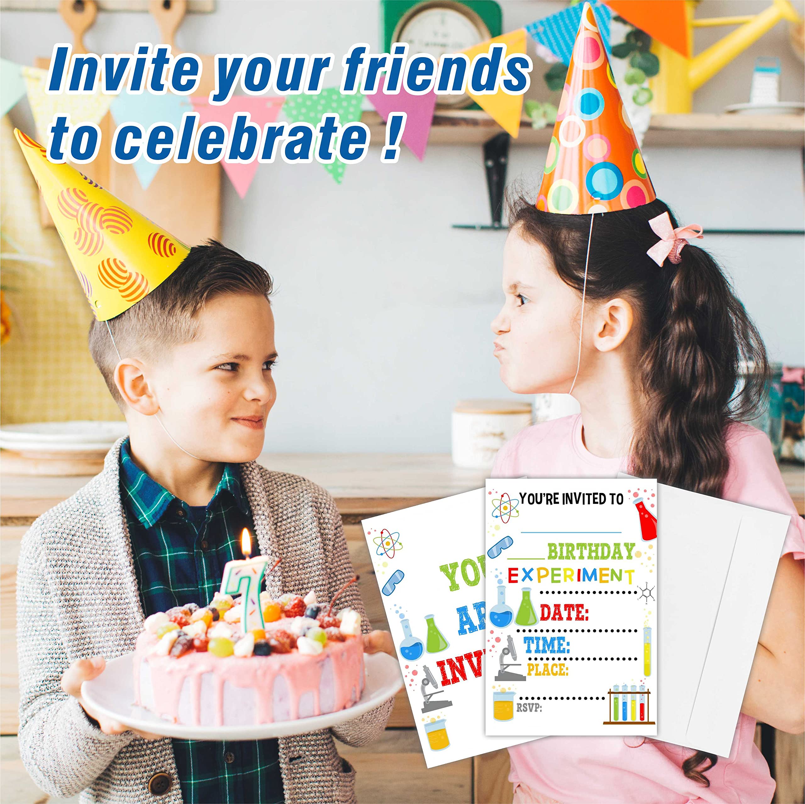 Science Laboratory Birthday Invitations, Experiment Double-Sided Fill-In Invite Cards For Birthday Party,Boys, Girls, Kids,Teen, 20 Invitations With Envelopes, Decorations,Party Favor And Supply-A45