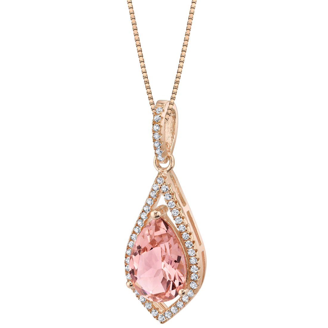 PEORA Simulated Morganite Floating Teardrop Pendant Necklace for Women 925 Rose Gold-tone Sterling Silver, 3.50 Carats Pear Shape 12x8mm, with 18 inch Chain