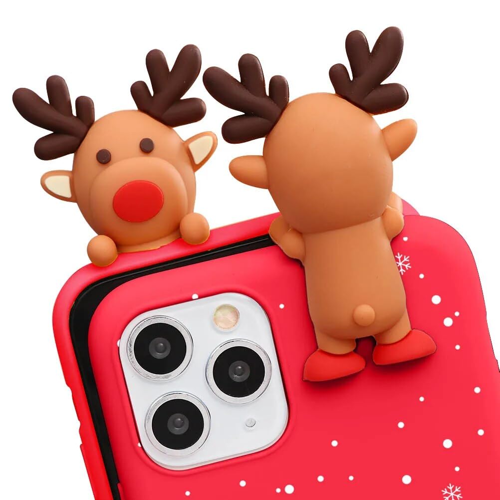 Pnakqil 2 Pieces Christmas Case for Samsung Galaxy A40 5.9 Inch, Matte Red Silicone Back Cover with Cute Deer and Santa Claus 3D Doll Cartoon Pattern Slim Shockproof Protective Case for Samsung A40
