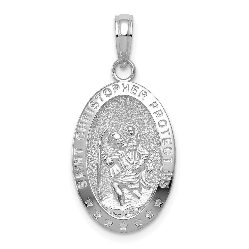 Solid 14k White Gold Catholic Patron Saint Christopher Medal Pendant Charm 25mm